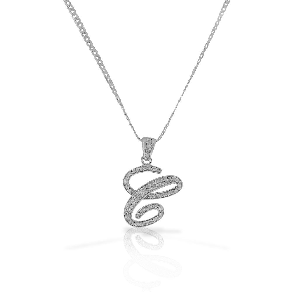Cursive Initial Pendant Necklace Sterling Silver Letter